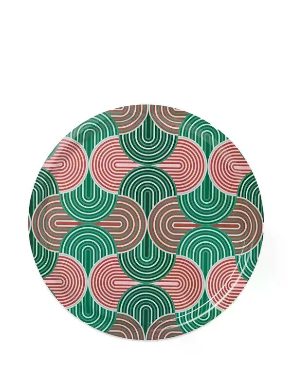 La DoubleJ Line-graphic Round Tray - Green