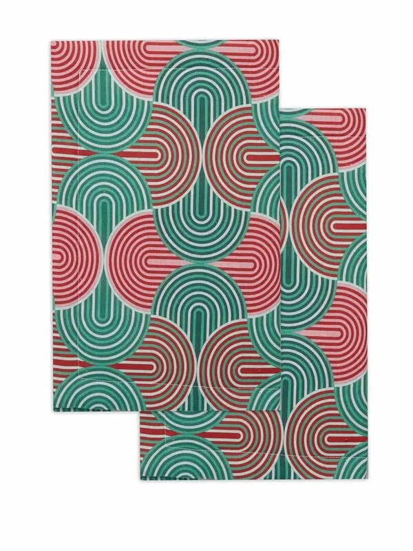 La DoubleJ Set Of 2 Geometric-print Table Mats - Green