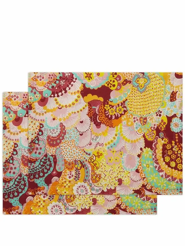 La DoubleJ Set Of 2 Abstract-print Table Mats - Pink