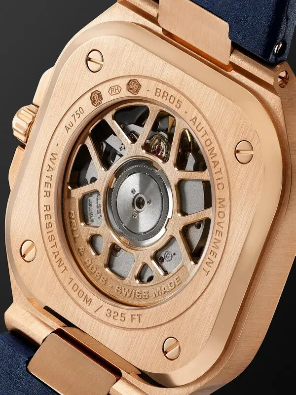 BELL & ROSS Br 05 Gold Automatic 40mm 18-karat Rose Gold And Rubber Watch - Blue