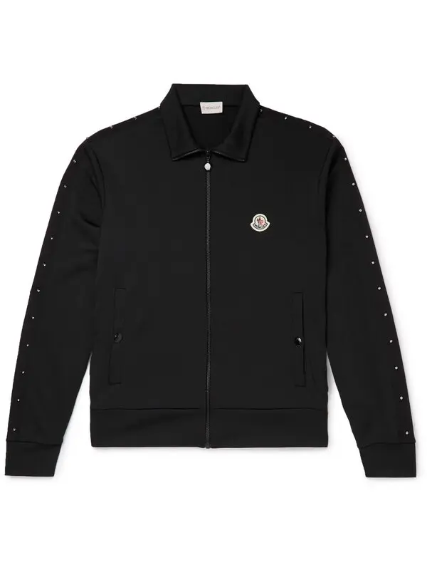 Moncler Logo-AppliquéD Studded Grosgrain-Trimmed Jersey Zip-Up