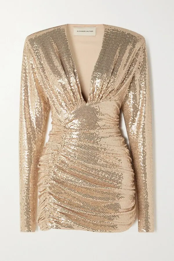 Alexandre Vauthier Asymmetrical Sequined Stretch-jersey Mini Dress - Neutrals