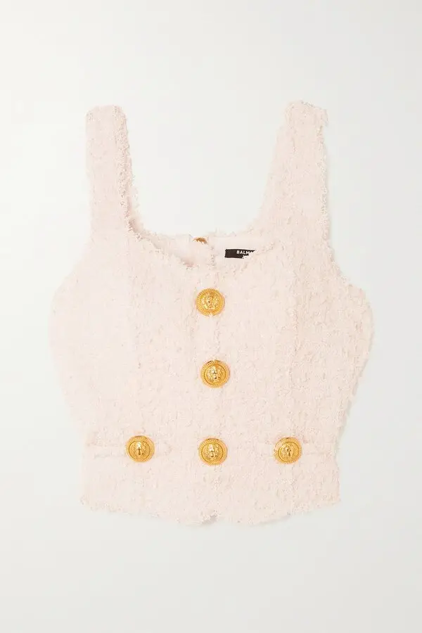 Balmain Button-embellished Bouclé-tweed Top