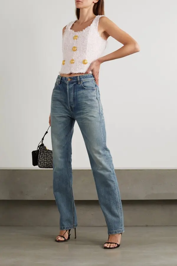 Balmain Button-embellished Bouclé-tweed Top