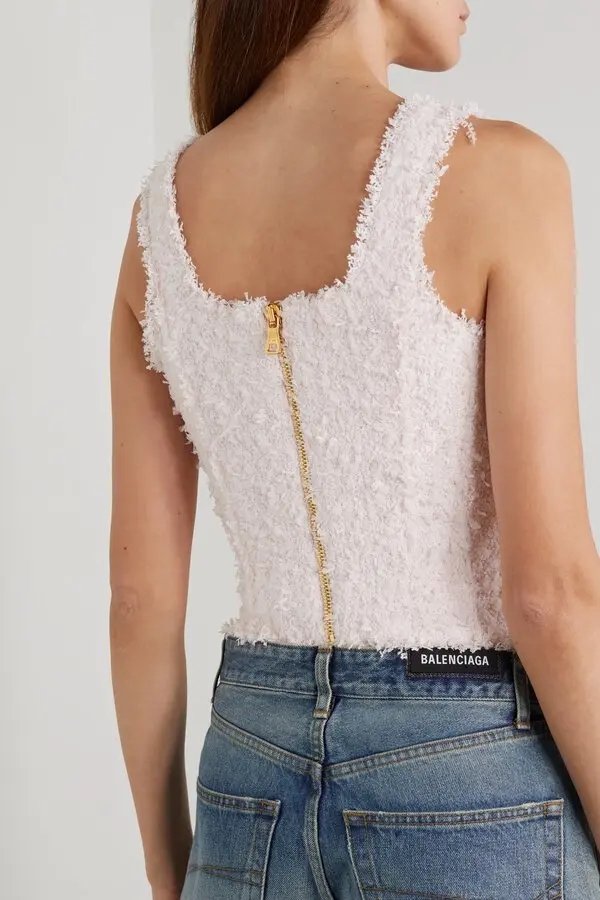 Balmain Button-embellished Bouclé-tweed Top