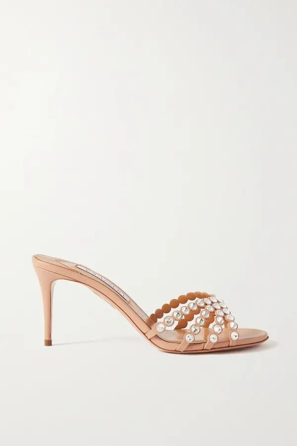 AQUAZZURA Tequila 75 Crystal-embellished Mules - Neutrals