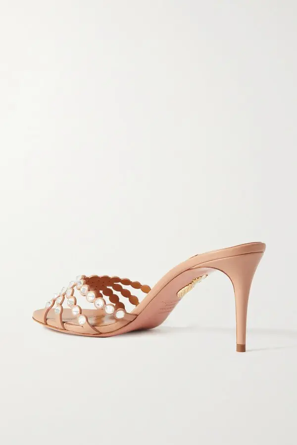 AQUAZZURA Tequila 75 Crystal-embellished Mules - Neutrals