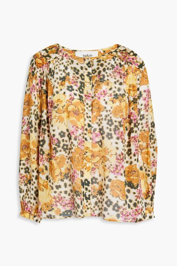 Ba&sh Gathered Floralprint Cottonvoile Shirt - Mustard