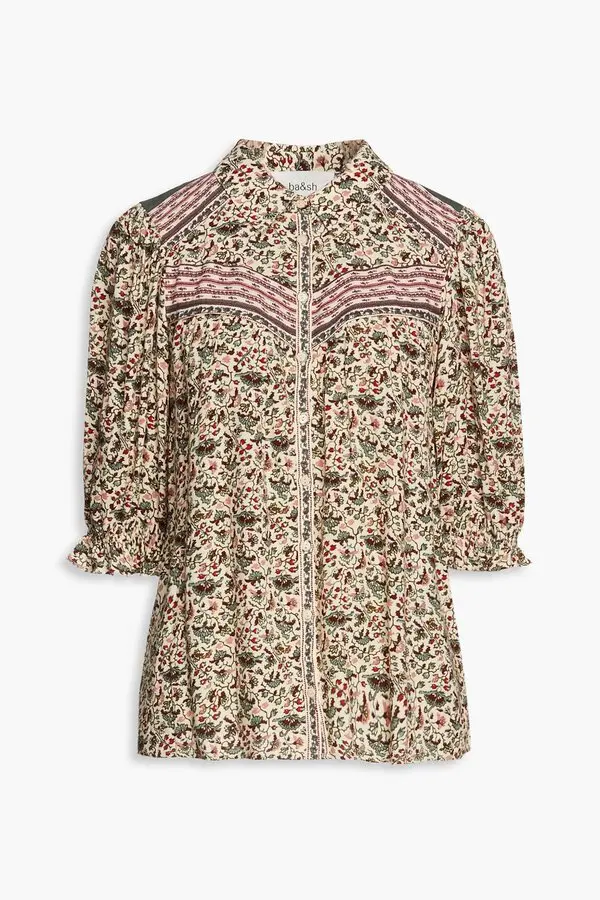 Ba&sh Mel Gathered Floralprint Crepe Blouse - Ecru