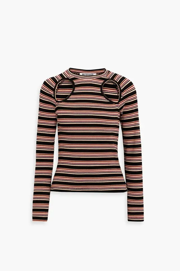 Walter Baker Jenna Cutout Striped Knitted Top - Black