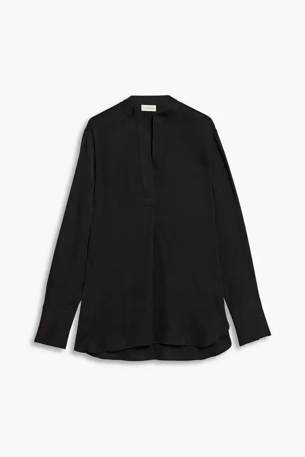 BY MALENE BIRGER Gathered Silk-blend Satin-crepe Blouse - Black