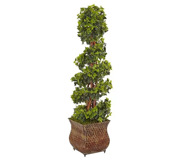 NEARLY NATURAL 4' English Ivy Spiral Tree In Planter By - One-color