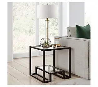 HUDSON&CANAL Hudson & Canal Athena Side Table With Glass Top & Bottom Shelf - One-color