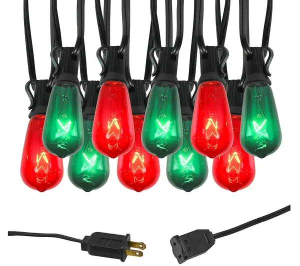 LUMABASE Electric String Lights With Red & Gree N Edison Bulbs - One-color