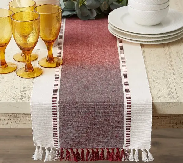 DESIGN IMPORTS Striped Fringe Ribbed Table Runn Er 13'x 72