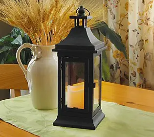 LUMABASE Classic Small Black Metal Lantern With Led Candle
