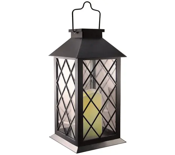LUMABASE Solar Powered Lantern With Led Candle Tudor Design - One-color
