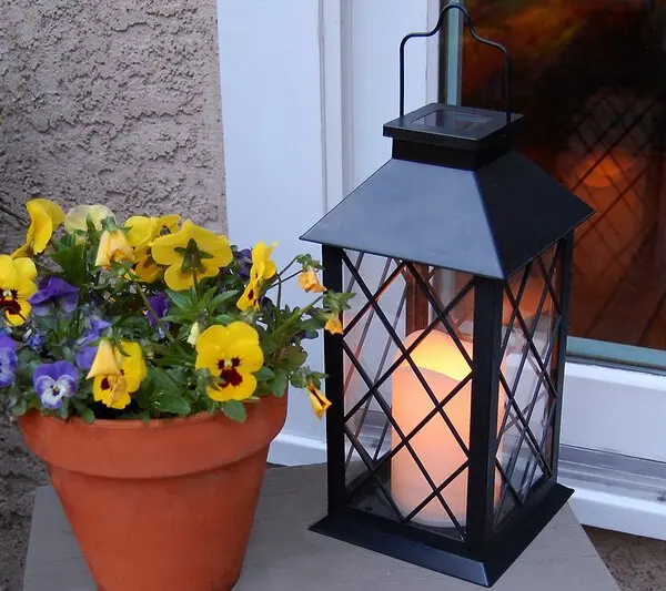 LUMABASE Solar Powered Lantern With Led Candle Tudor Design