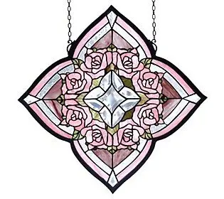 MEYDA Tiffany Style Ring Of Roses Window Panel - One-color