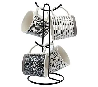 TABLETOPS UNLIMITED Tabletops Avenue 5-pc 16-oz Black Wire Mug Tree Set - One-color