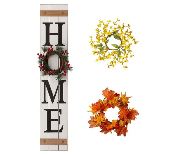 GLITZHOME Home Sign With Spring, Fall, Holiday Reaths - One-color