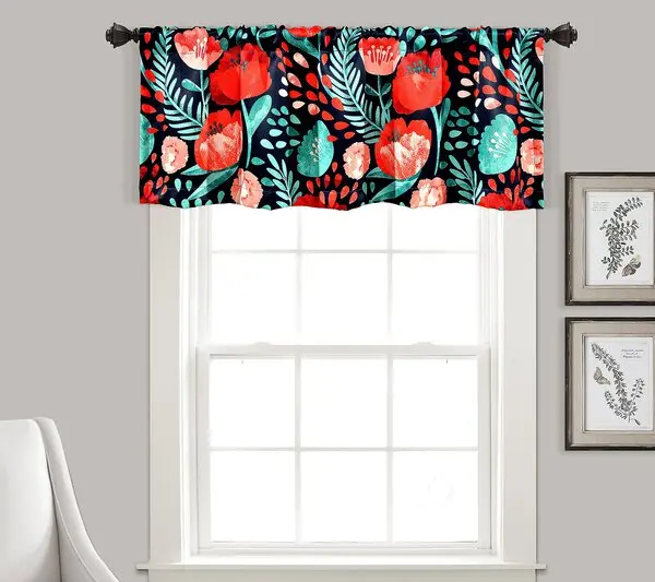 LUSH DECOR Poppy Garden Room Darkening 52'x18' Valance Sh Decor - One-color