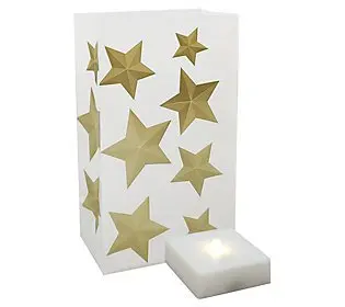 LUMABASE Set Of 6 Goldtone Star Led Luminarias Ith Timer - One-color