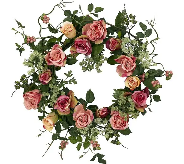 NEARLY NATURAL 20' Rose Wreath By