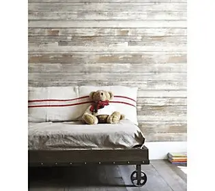 ROOMMATES Distressed Wood Peel & Stick Wall Dec Or