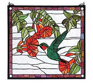 MEYDA Tiffany Style Sweet Hummingbird Window Panel - One-color