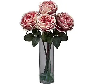 NEARLY NATURAL Fancy Rose Vase Silk Flower Arrangement Near Ly Natural - One-color