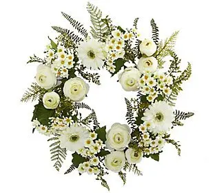 NEARLY NATURAL 24' Mixed Daisy Wreath By - One-color