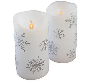 LUMABASE Snowflake Led Wax Candles With Timer, Et Of 2 - One-color