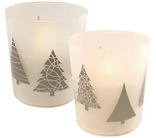 LUMABASE Christmas Tree Glass Led Wax Candles T Imer, Set Of 2 - One-color