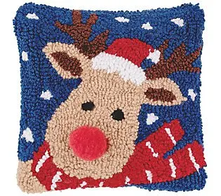 C&F HOME Christmas Reindeer Hooked Pillow By - One-color
