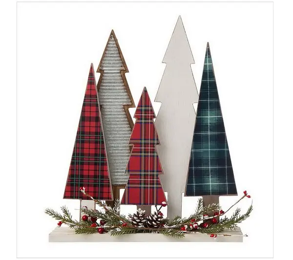 GLITZHOME Wooden Christmas Tree Farm Table Decor - One-color