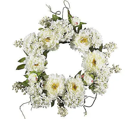 NEARLY NATURAL 20' Peony Hydrangea Wreath By - One-color