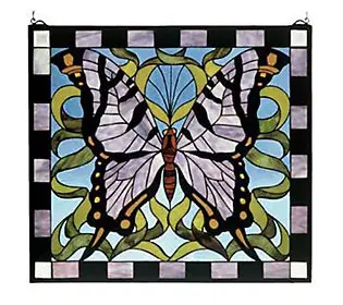 MEYDA Tiffany Style Purple Butterfly Window Panel - One-color