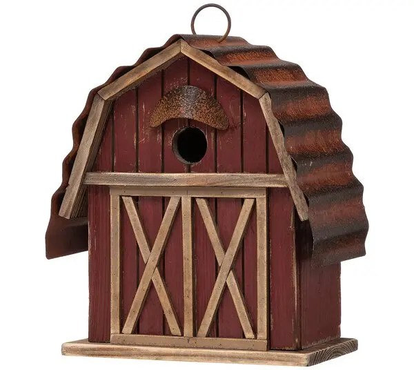 GLITZHOME Red Barn Farmhouse Garden Birdhouse - One-color