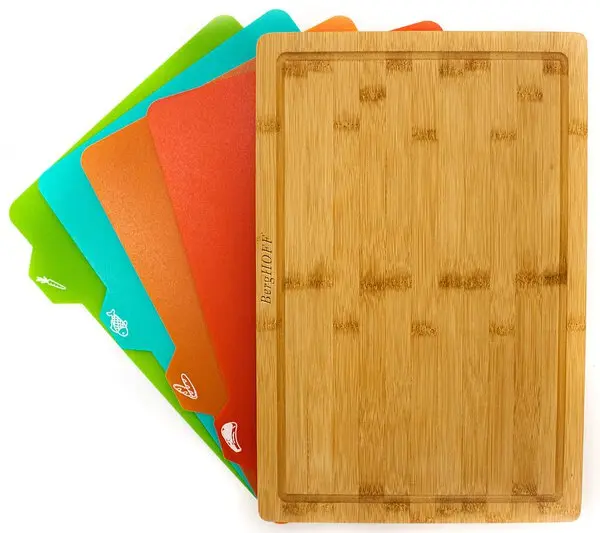 BERGHOFF Bamboo 5pc Cutting Board W/ 4 Muti-col Ored Inserts - One-color