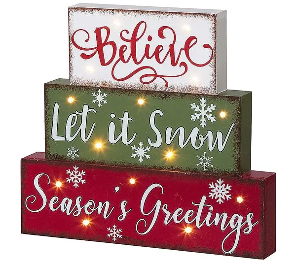 GLITZHOME Led Lighted Christmas Greetings Faux Ck Sign - One-color