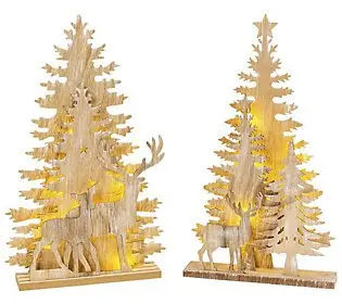 GERSON INTERNATIONAL Set Of 2 17.25-in Lighted Laser Cut Trees Ge Son Co - One-color