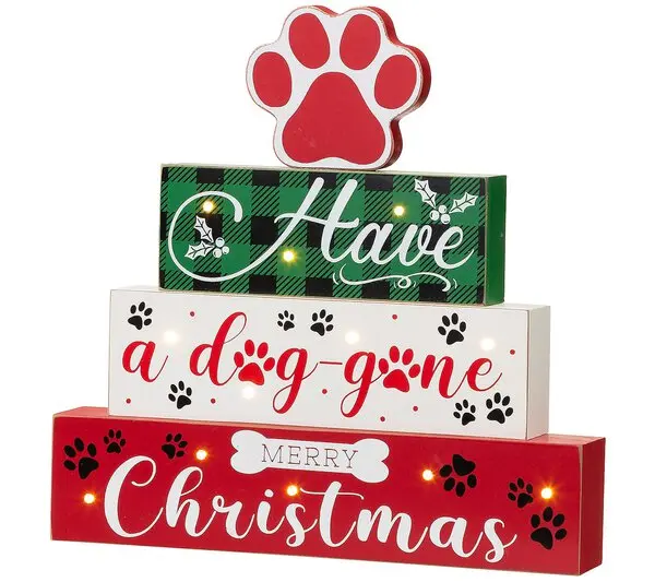 GLITZHOME Dog Lovers Delight 12' Led Lighted Ch Ristmas Blocks - One-color
