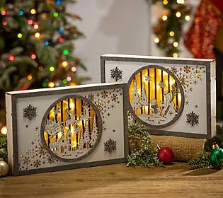 GERSON INTERNATIONAL Set Of 2 11' Lighted Laser Cut Wood Holiday Dec R Gerson Co - One-color