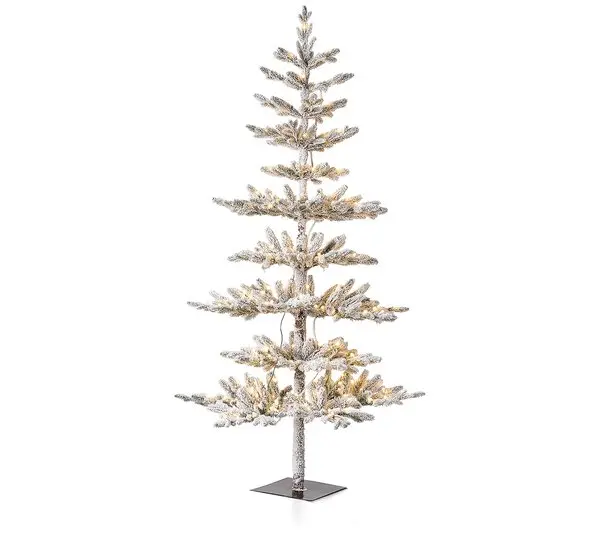 GLITZHOME 6ft Deluxe Flocked Pine Led Lighted C Hristmas Tree - One-color