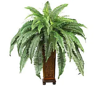 NEARLY NATURAL Boston Fern In Wood Vase Silk Plant Nearly N Atural - One-color