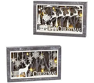 GERSON INTERNATIONAL Set Of 2 11-in Lighted Wood Holiday Wall Decor Y Gerson Co - One-color
