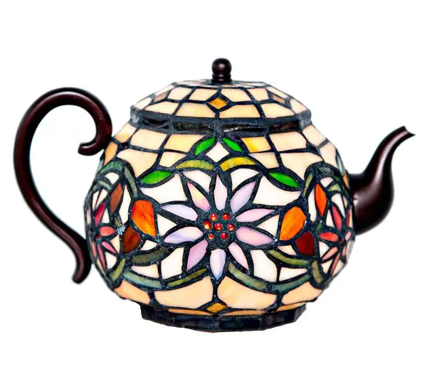 RIVER OF GOODS 6.5'h Stained Glass Teapot Accen T Lamp - One-color