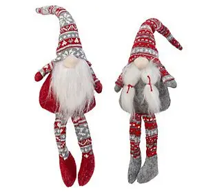 GERSON INTERNATIONAL Set Of 2 31.5-in H Lighted Fabric Gnome Gers N Co - One-color