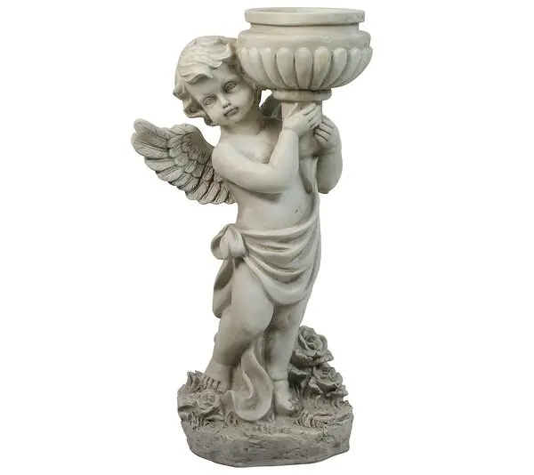 NORTHLIGHT 17' Cherub Angel Holding A Bird Bath Garden Statue - One-color